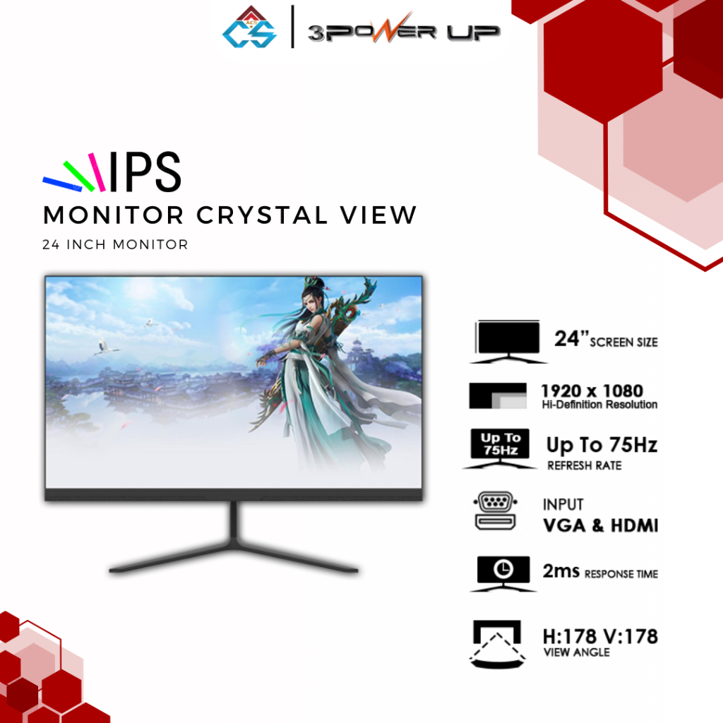 Jual MONITOR LED POWER UP Crystal View 24" - led monitor IPS PANEL VGA ...