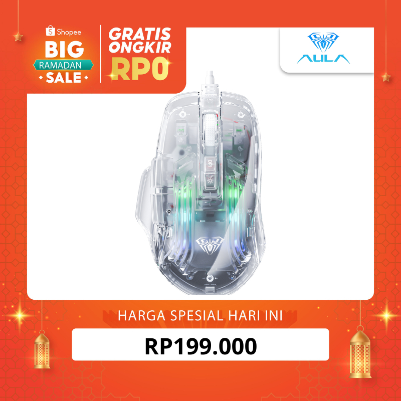 Jual Terbaru AULA S80 Transparent Wired Gaming Mouse RGB 1200-7200DPI ...