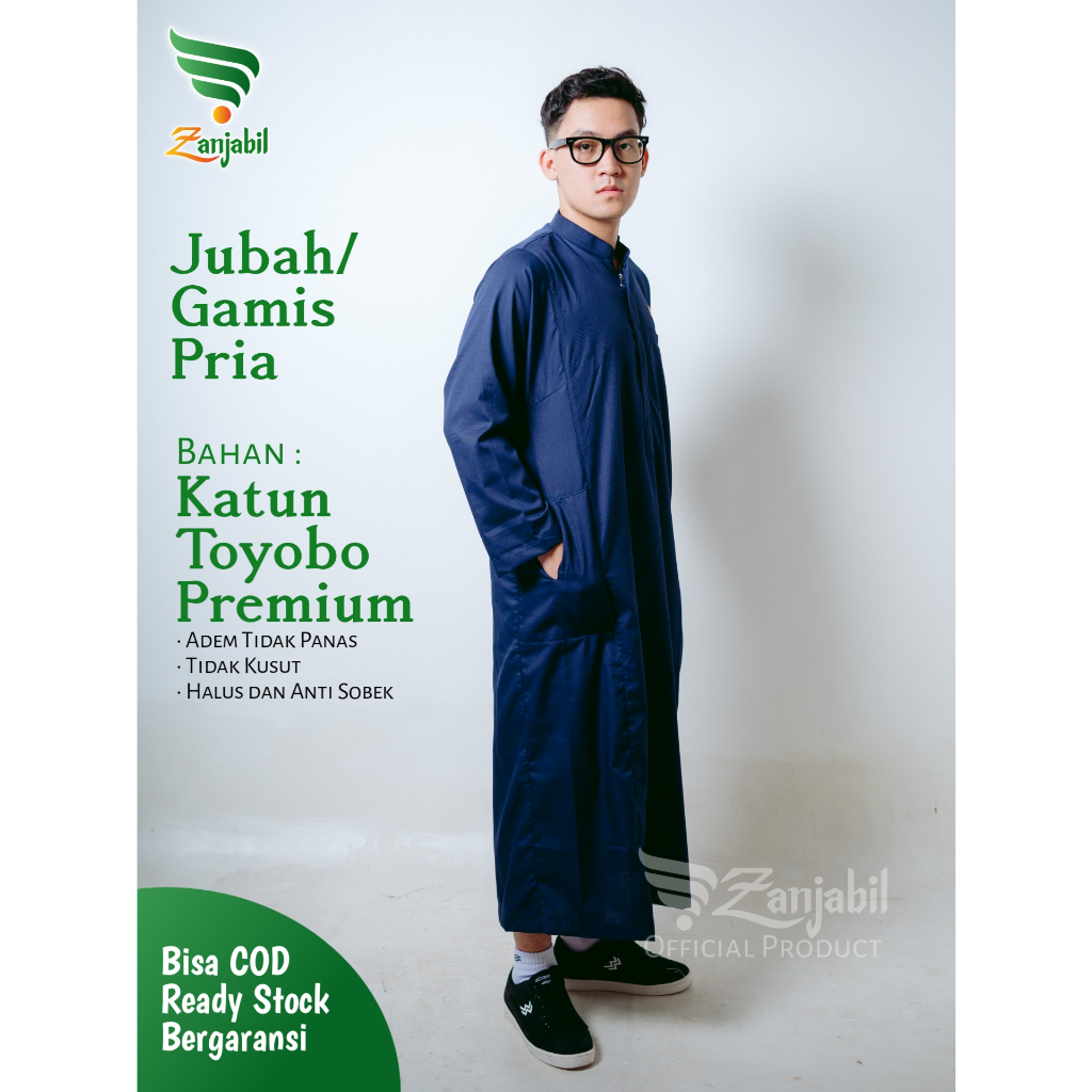Jual Jubah Pria Dewasa Zanjabil Gamis Pria Baju Muslim Polos Terbaru Lengan Panjang Biru Navy ...