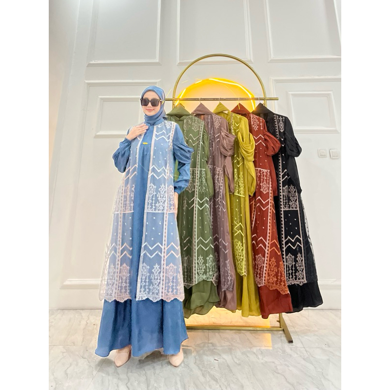 Jual gamis shimmer set hijab buka tutup panjang | Shopee Indonesia