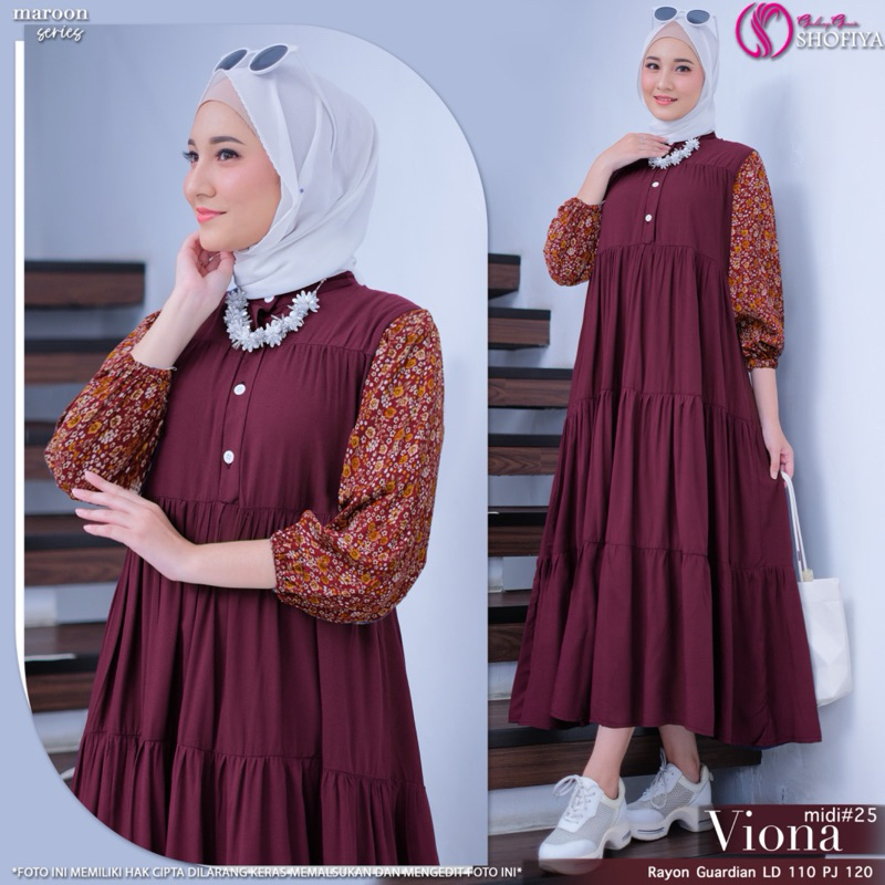 Jual [VICAN] TERBARU VIONA FLORA BUNGA & AGATA SQUARE KALEA NEW SERIES MIDI DRESS GAMIS RAYON ...