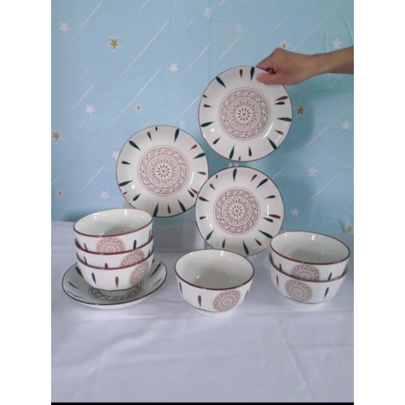 Jual HMO - Piring Mangkok Set Motif Batik Garis / Piring Motif Batik ...