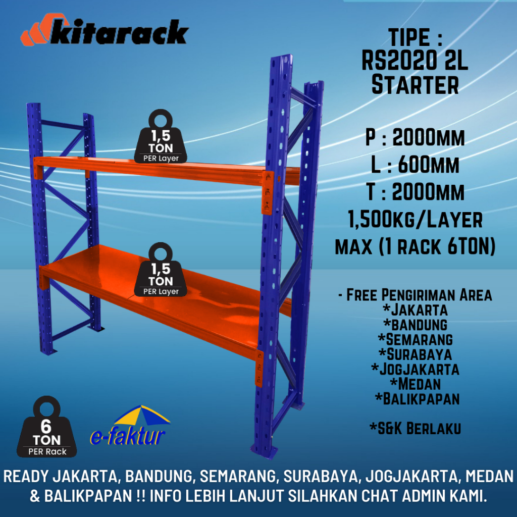 Jual KITARACK STARTER RS2020 200x60x200CM RAK HEAVY DUTY 2 SUSUN 1500KG ...
