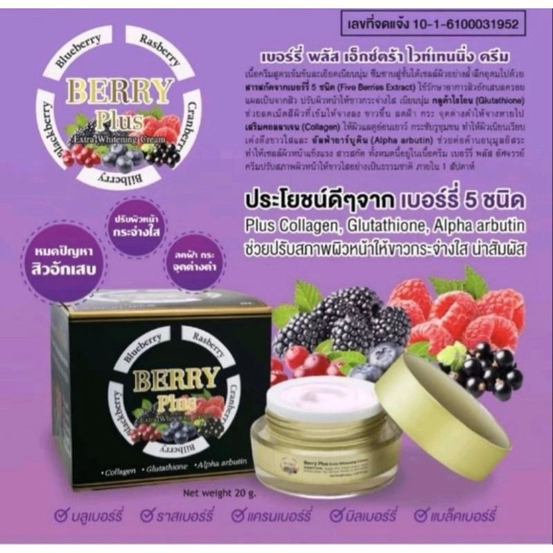 Jual BERRY PLUS 5x CREAM MALAM PLUS WHITENING 20G ORI BKK THAILAND ...