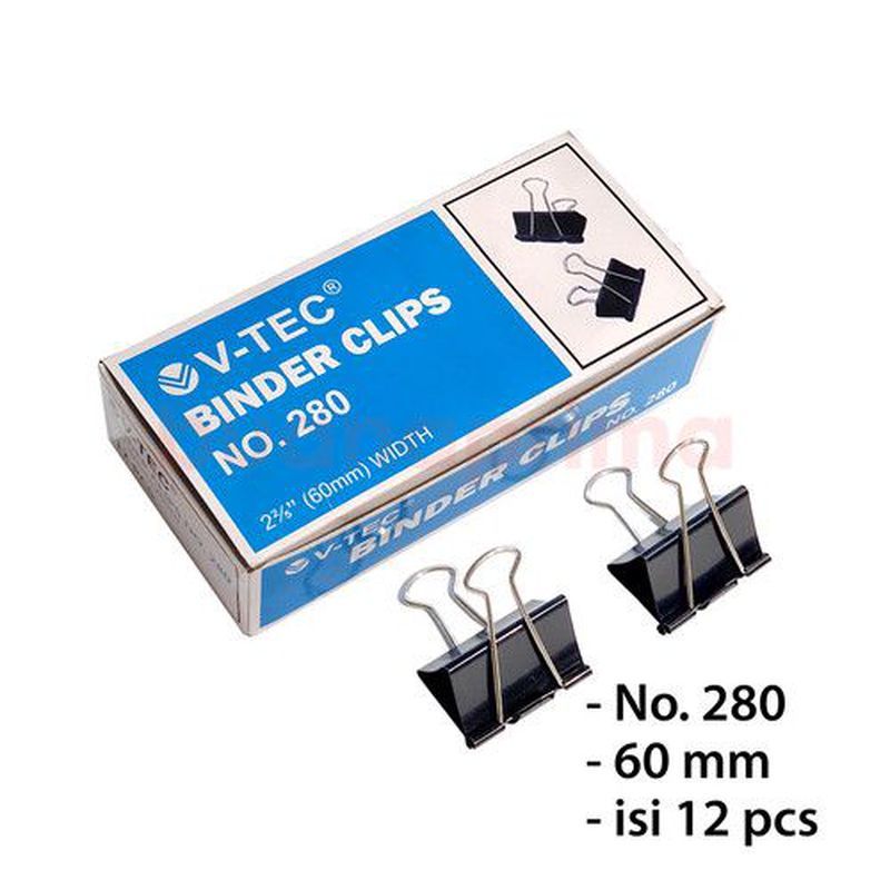 Jual V-TEC BINDER CLIP 280 ISI 12 PCS PENJEPIT KLIP KERTAS JUMBO 60 MM ...