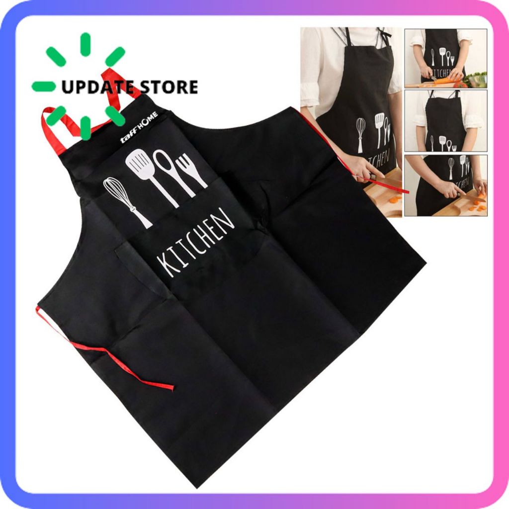 Jual Celemek Masak Apron Dapur Model Kantong Pola Spatula - Black ...