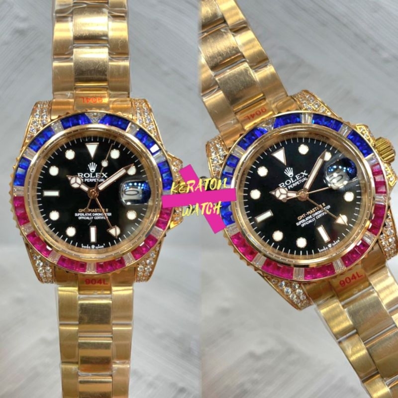 Jual KERATON JAM TANGAN PRIA ROLEX GMT-MASTER II ROSE GOLD BLACK DIAL ...