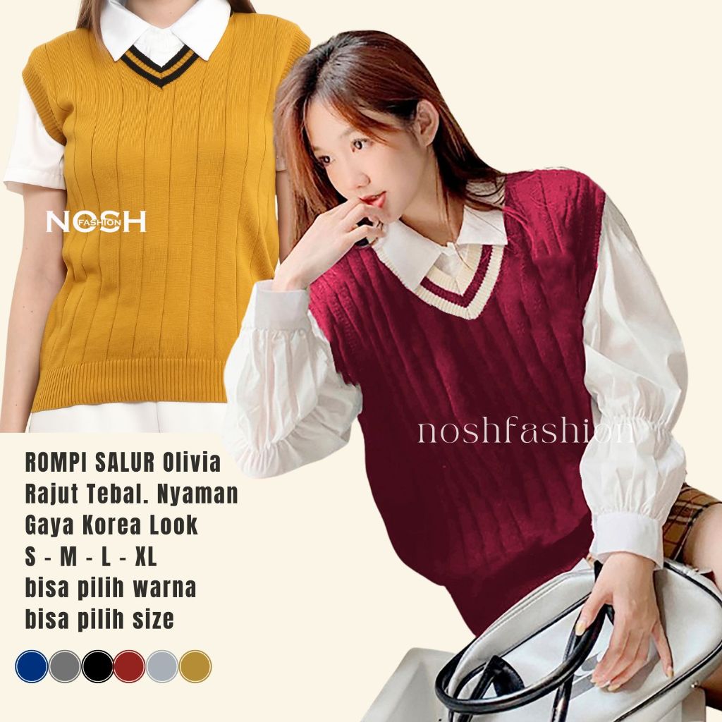 Jual Rompi Rajut Wanita Korea Look V-Neck / Vest Kantor Unisex Salur ...