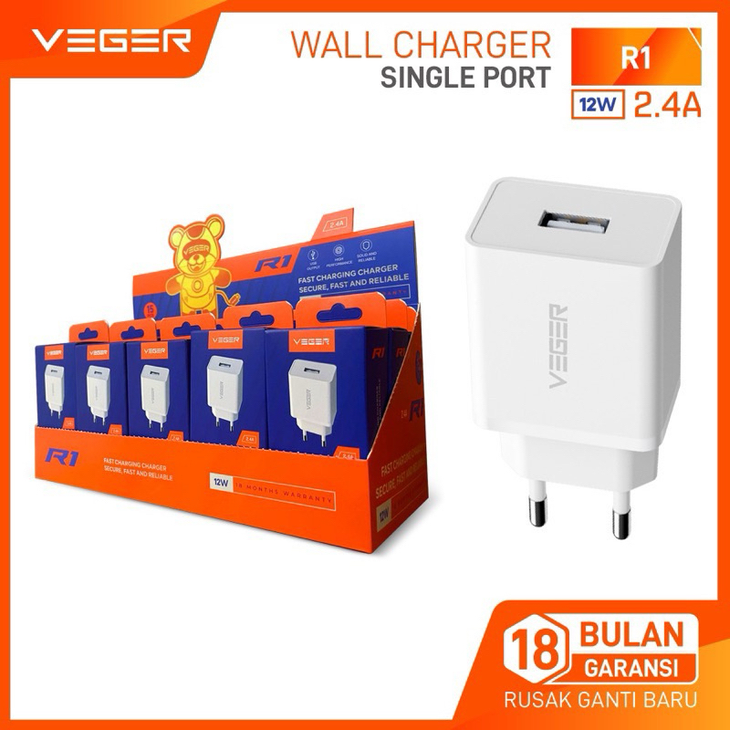 Jual PerBox isi 15pc BATOK CHARGER VEGER R1 / TRAVEL CHARGER VEGER R1 ...