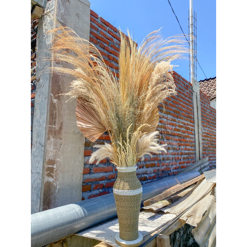 Jual Paket Lengkap Bunga Kering + Pot Vas Guci 35cm Palem Kering+Pampas ...