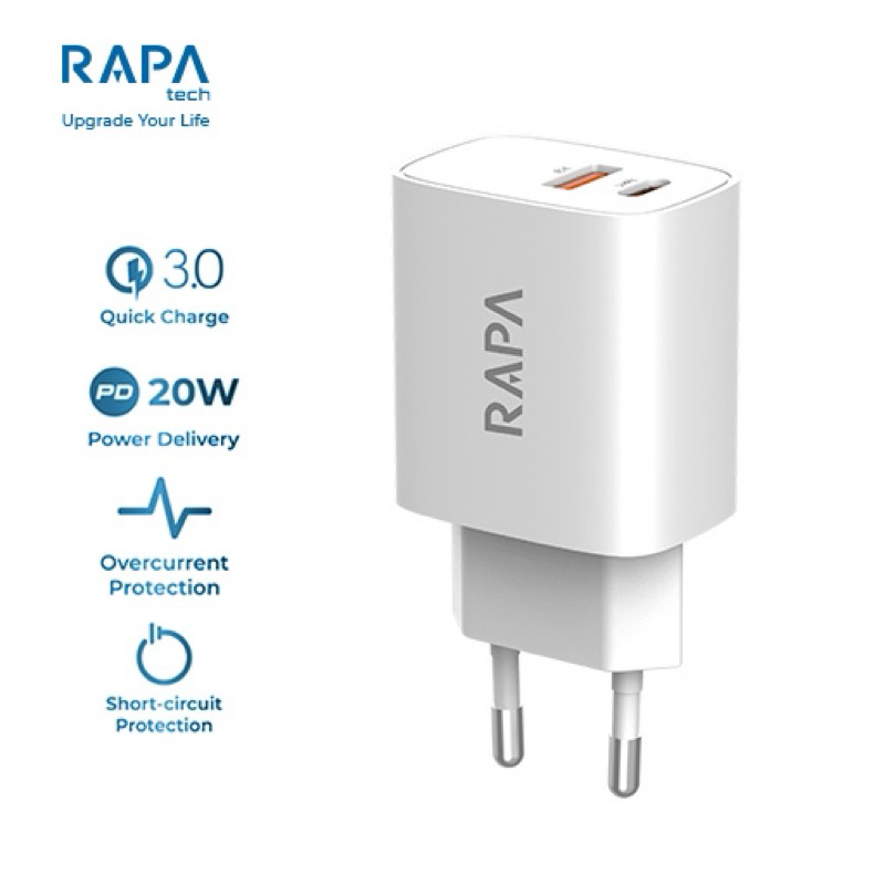 Jual RAPA-TECH ORIGINAL 20W POWER ADAPTER DUAL PORT USB A & USB C ...
