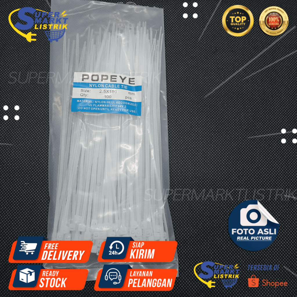 Jual Kabel Ties Tis Cable Tie 2.5MM 15CM Ikat Kabel Putih Popeye | Shopee Indonesia
