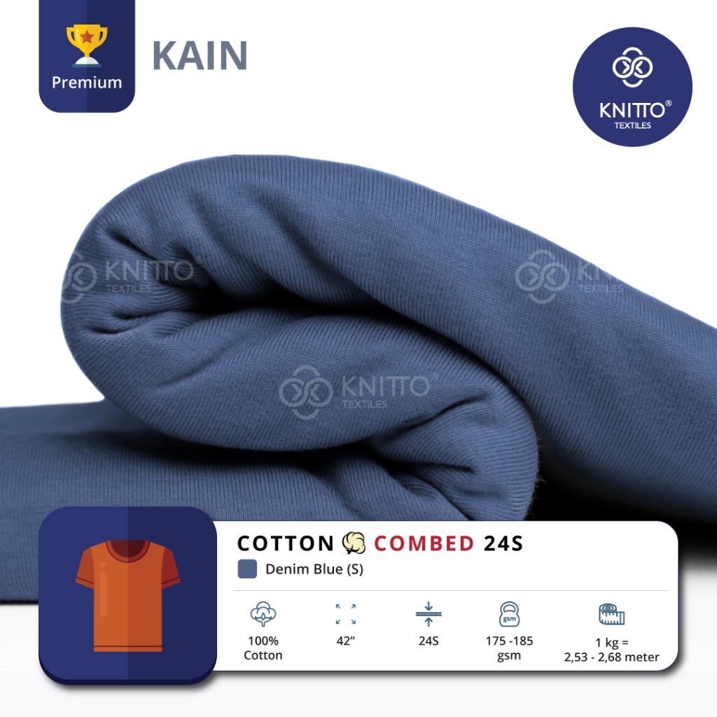 Jual KAIN KAOS COTTON COMBED 24S DENIM BLUE ( BAHAN KAOS ) - KNITTO ...