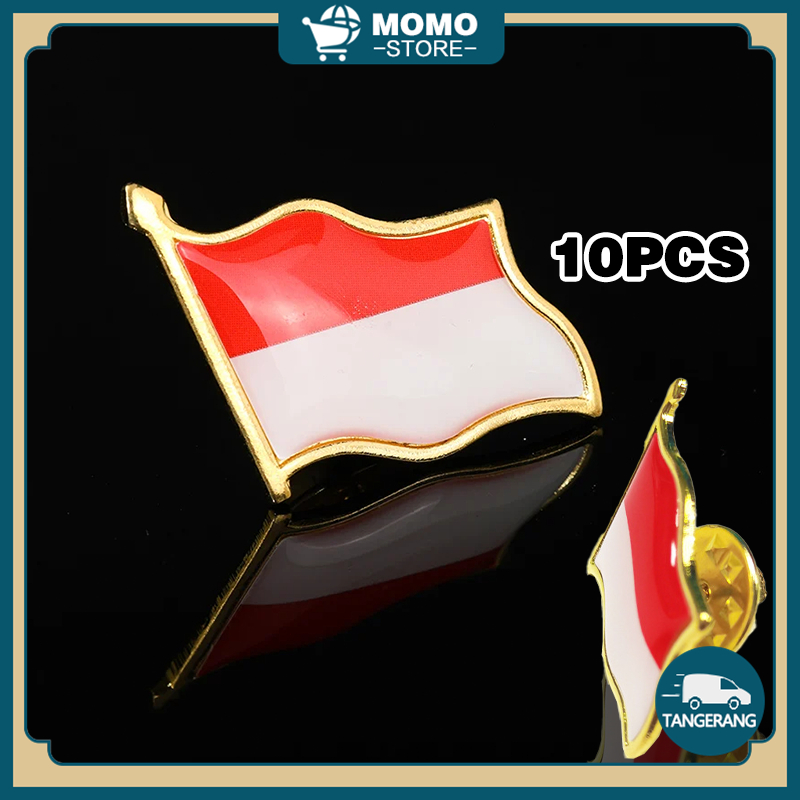 Jual 10 Buah Pin Bendera Merah Putih Berkibar 2.5x2cm Bros Bendera ...