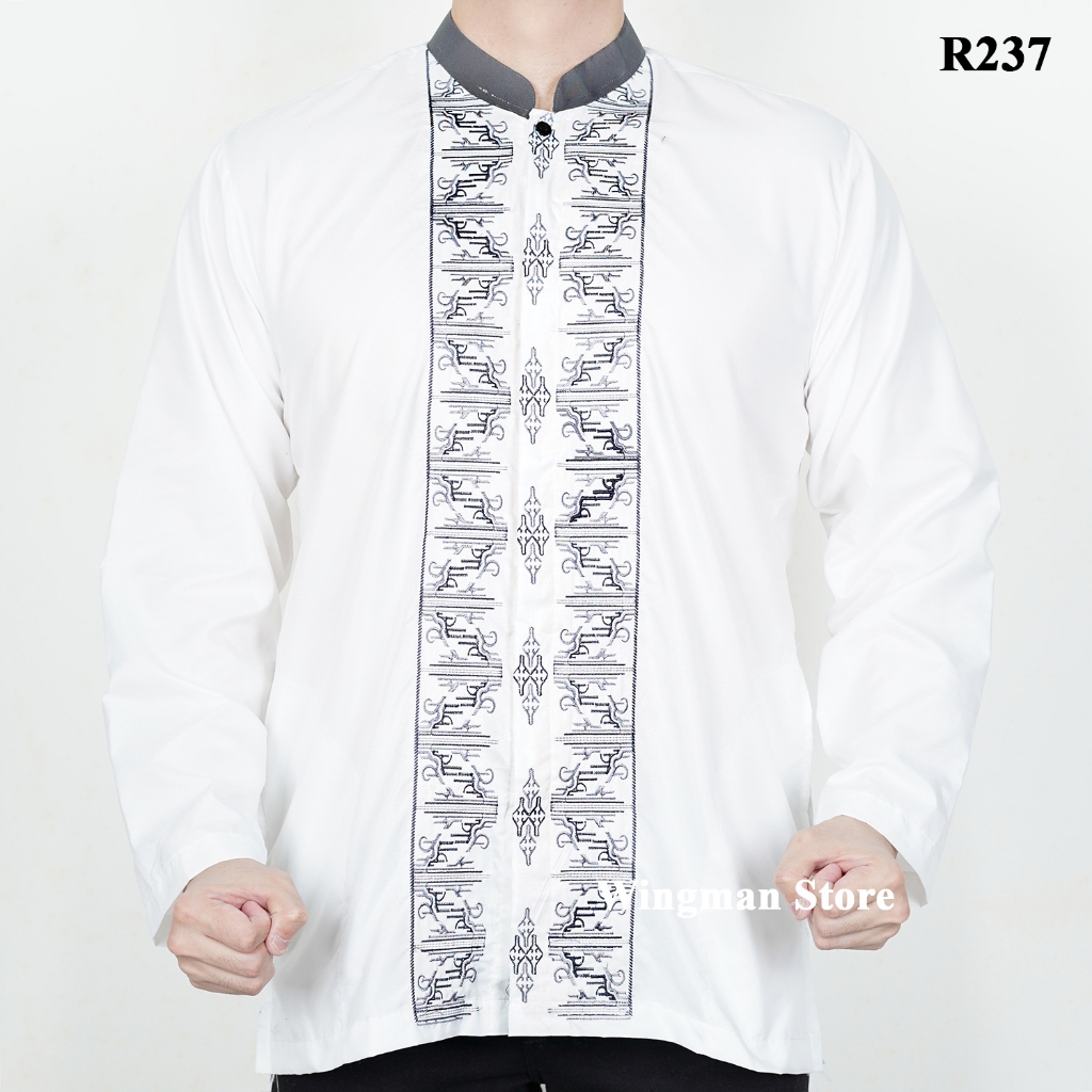 Jual Baju Koko Muslim Pria Bordir Monochrome | Shopee Indonesia