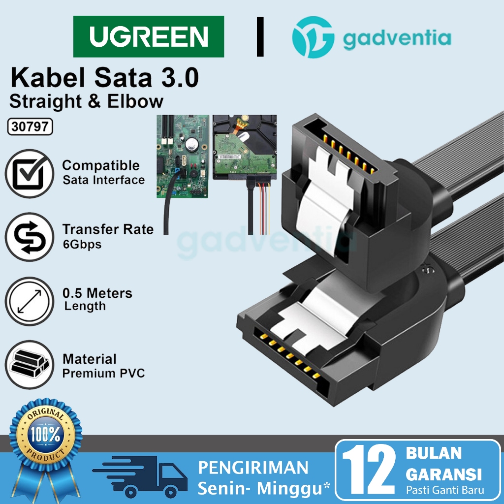 Jual Ugreen Kabel Data SATA 3.0 To Hard Disk Drive 0.5m SSD Samsung WD ...