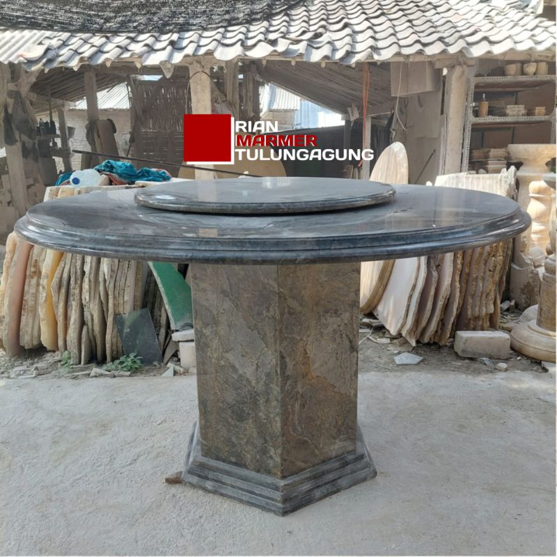 Jual Meja Makan Dining table bulat + putar kaki segi 6 batu marmer ...