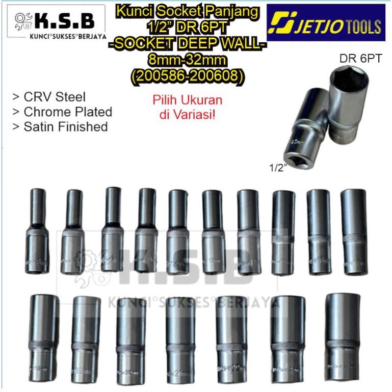 Jual Kunci Socket Deep Wall / Kunci Socket Panjang 1/2” DR 6PT ukuran 8 ...