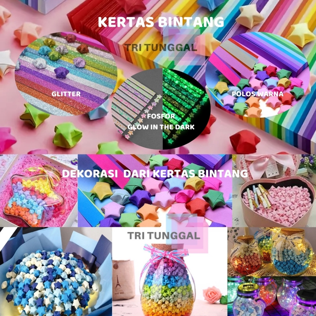 Jual Kertas Bintang Origami Star Paper Lipat Motif Warna Warni Pastel ...