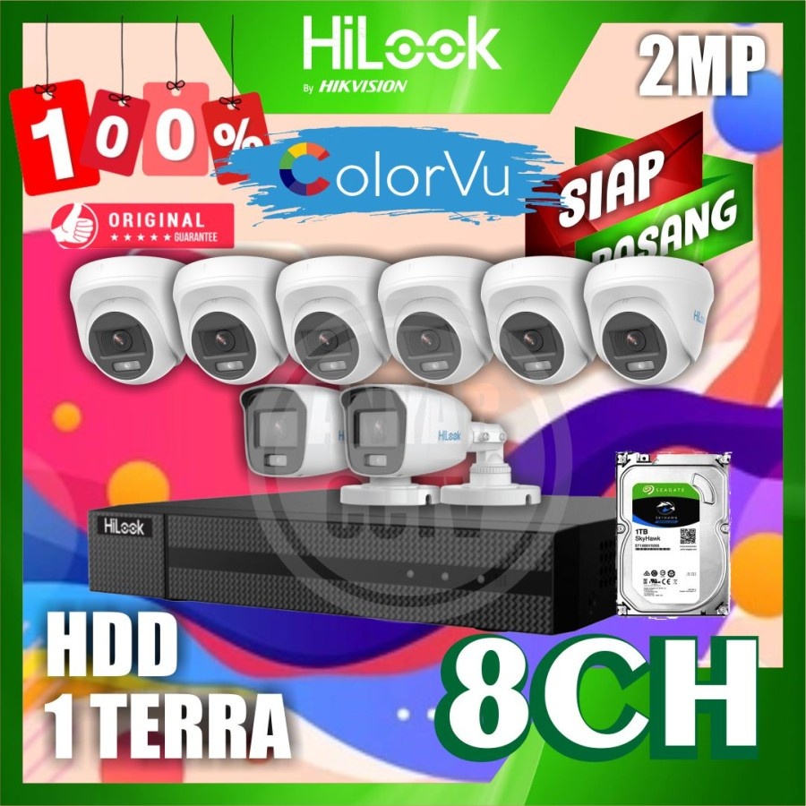 Jual PAKET CCTV HiLook 2MP COLORVU 8 KAMERA HDD 1TB SIAP PASANG - BERRY ...