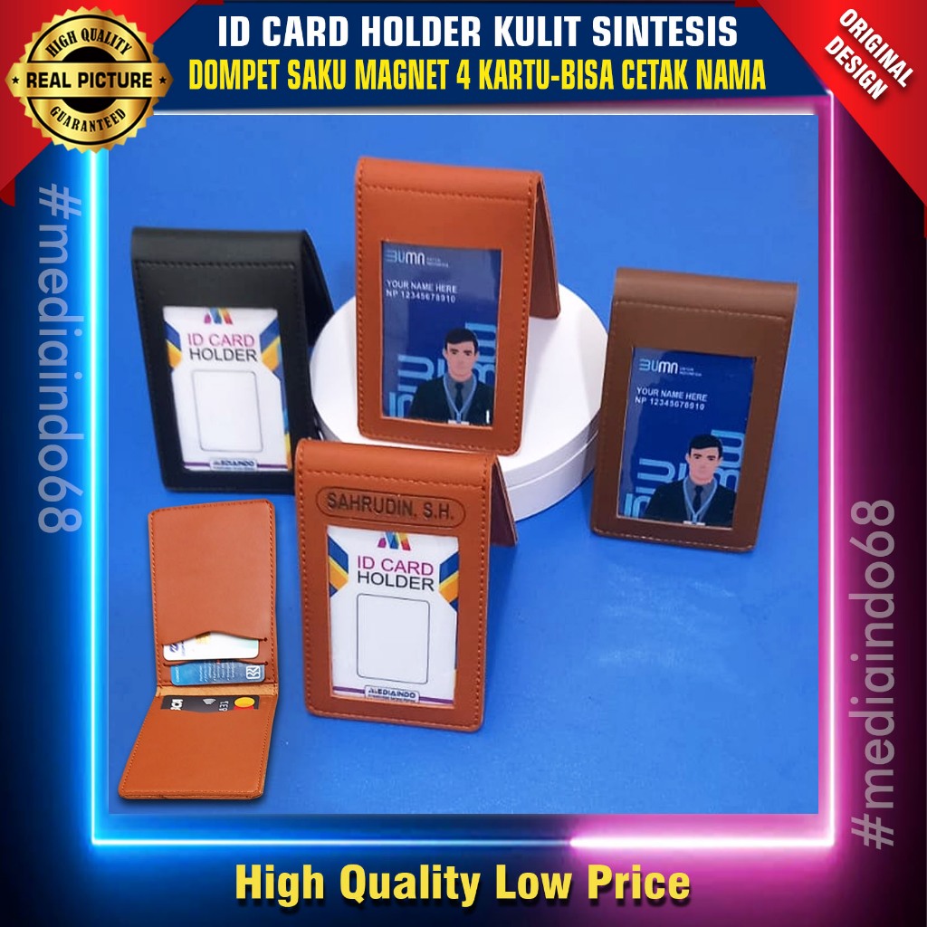 Jual Id Card Holder Kulit-Dompet Saku Magnet 4 Kartu | Shopee Indonesia