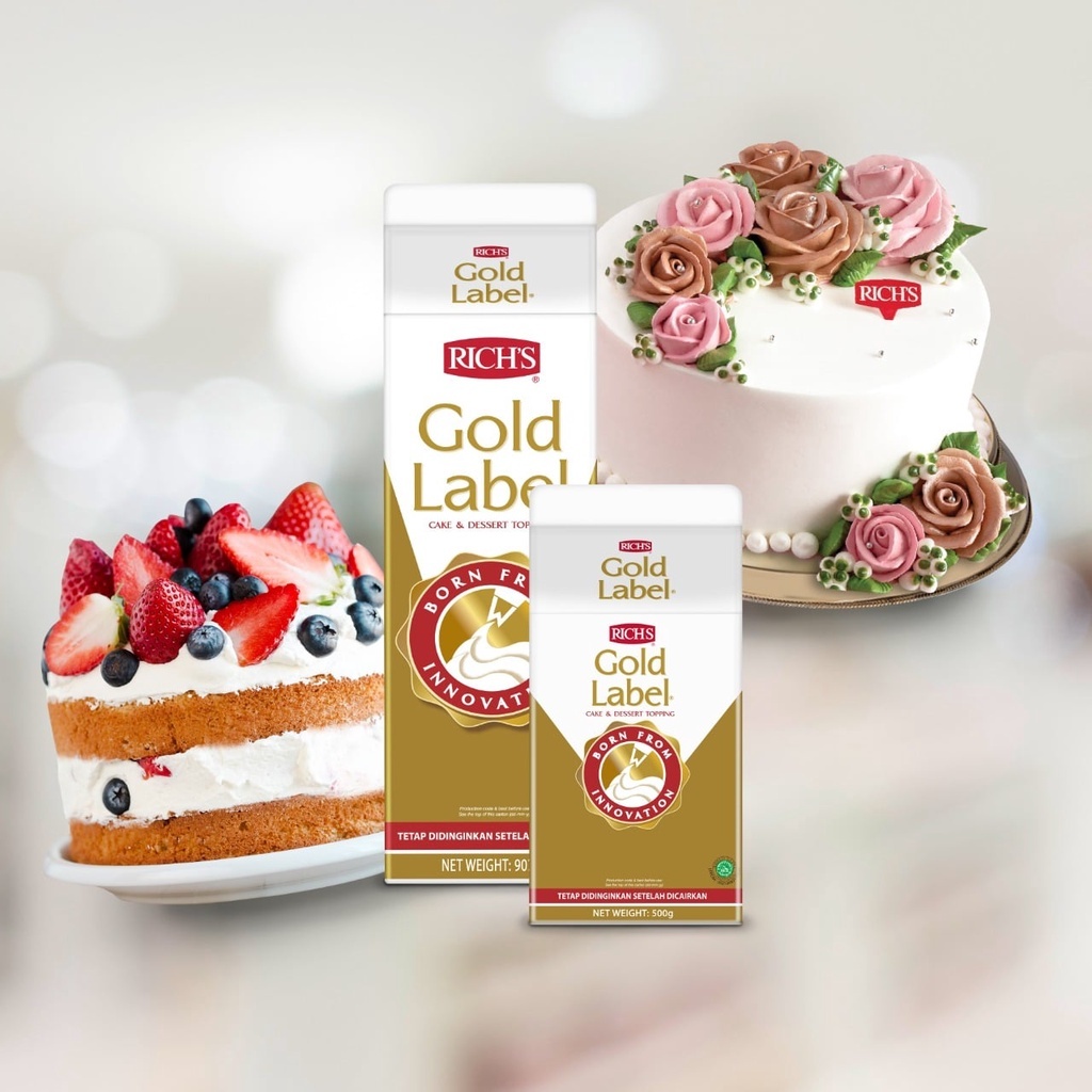 Jual RICH Gold label Whipping cream label emas topping kue minuman ...