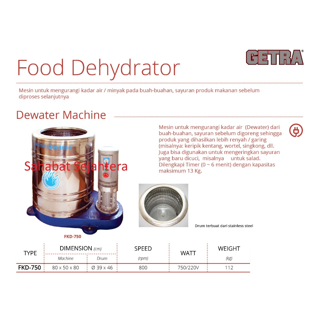 Jual GETRA Dewater Machine FKD-750 Mesin Pengurang kadar Air | Shopee Indonesia