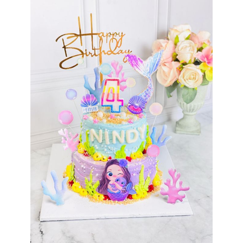 Jual kue ulang tahun anak birthday mermaid Topper cake 2 tier | Shopee ...