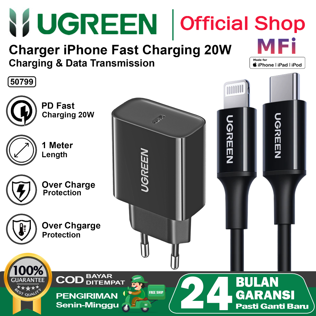 Jual UGREEN Charger iPhone Lightning MFI PD Type C Fast Charging 20w | Shopee Indonesia