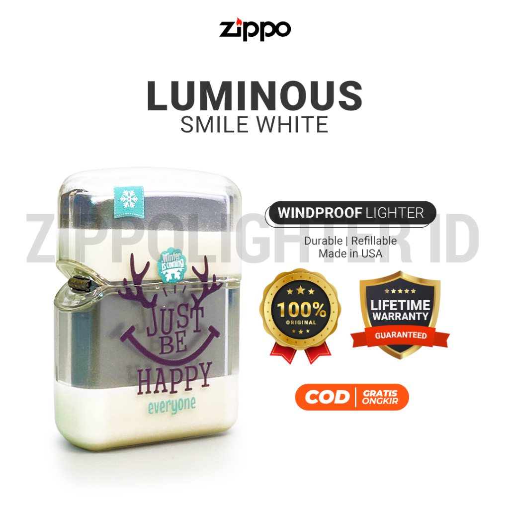 Jual Korek Api Zippo Luminous smile white | Shopee Indonesia
