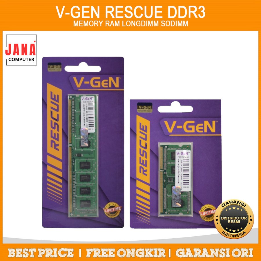 Jual RAM V-GEN RESCUE DDR3 2GB 4GB 8GB 1600Mhz LONGDIMM SODIMM | Shopee ...