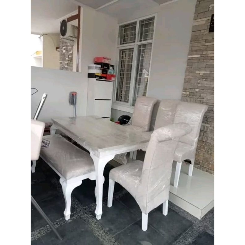 Jual 4 kursi bench bangku panjang 120cm meja 150cm hpl marmer | Shopee ...
