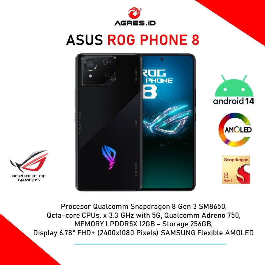 Jual ASUS ROG PHONE 8 12/256GB ASUS INDONESIA BLACK GREY GARANSI RESMI ...