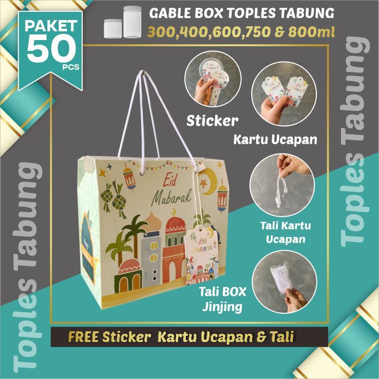 Jual 50pcs Gable Box Lebaran Tali jinjing / Box Hampers Kue Kering Idul ...