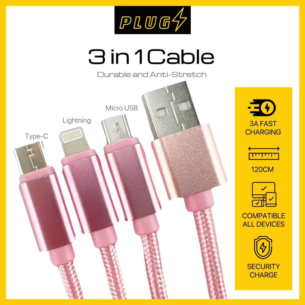 Jual [COD] PLUGS Cable Data 3in1 PINK Kabel Data Micro USB Type C Warna ...