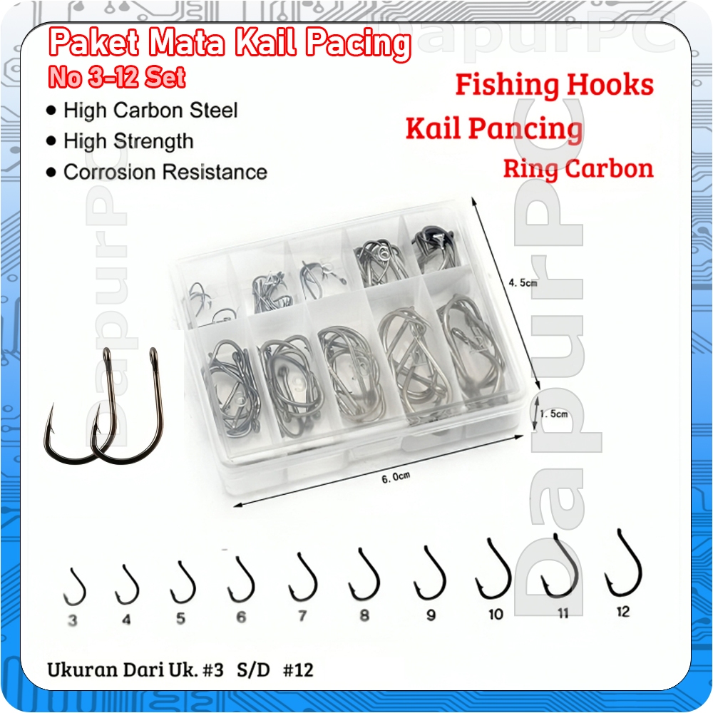 Jual Paket Mata Kail Pancing Set No 3-12 Long Handled Fishing Hook ...