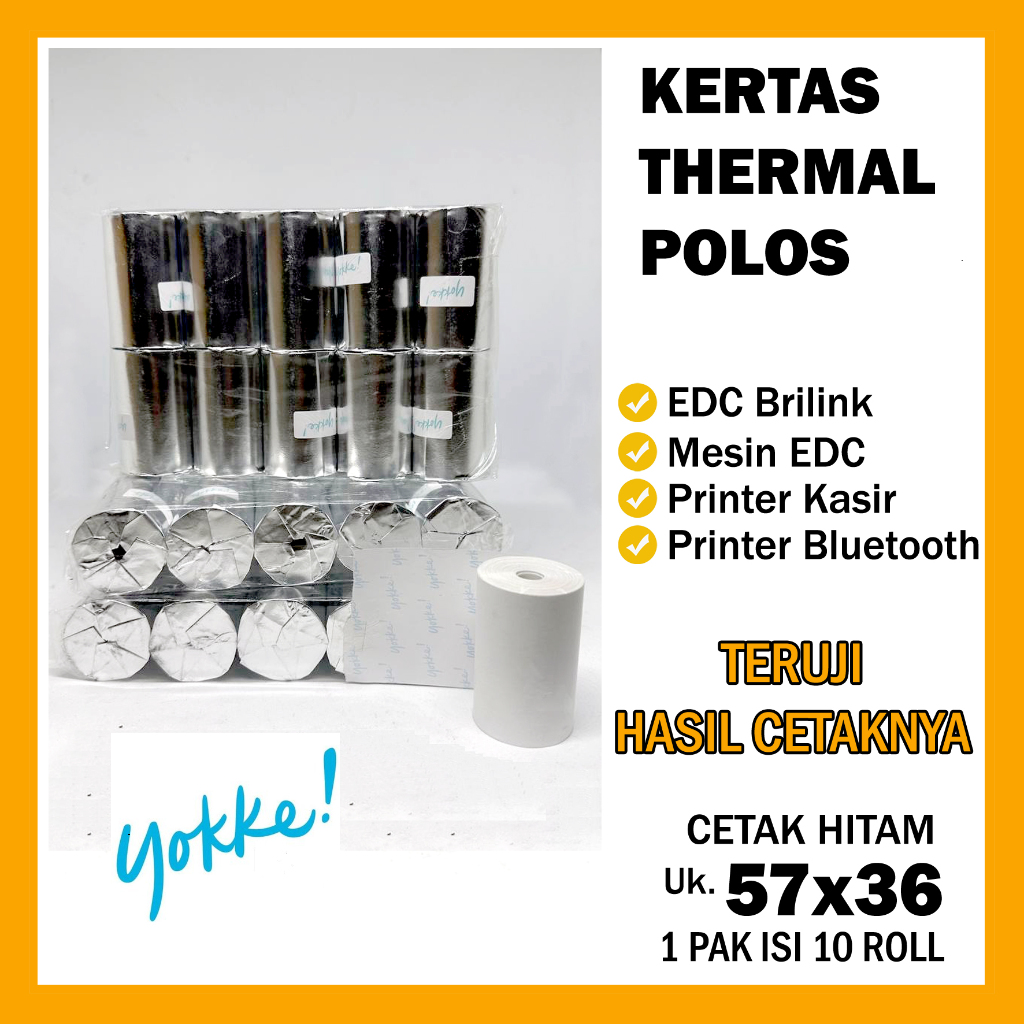 Jual KERTAS THERMAL YOKKE EDC ISI 10 ROLL (1pak) / Kertas EDC Brilink ...