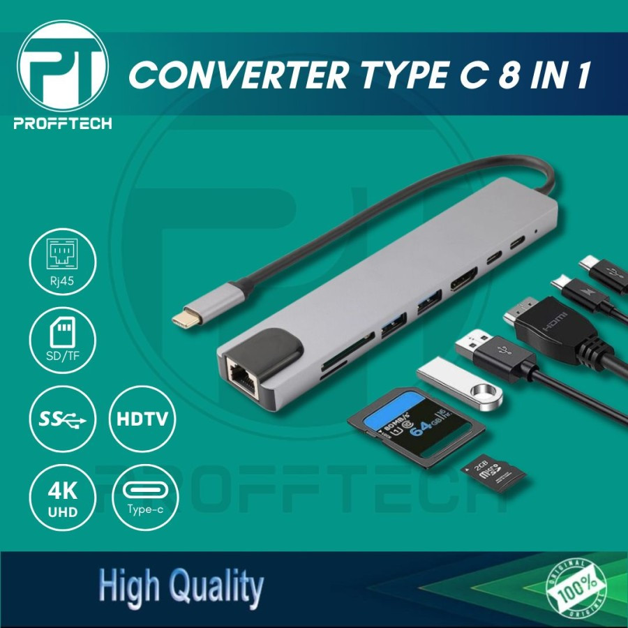 Jual ProffTech Converter Type C 8 in 1 (Lan - HDMI 2x - USB 3.0 2x ...