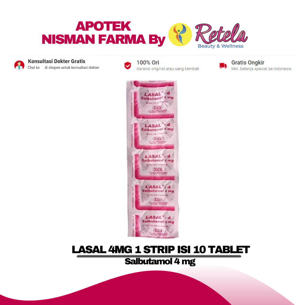 Jual LASAL 4MG 1 STRIP ISI 10 TABLET ( SALBUTAMOL 4 MG ) / OBAT ASMA ...