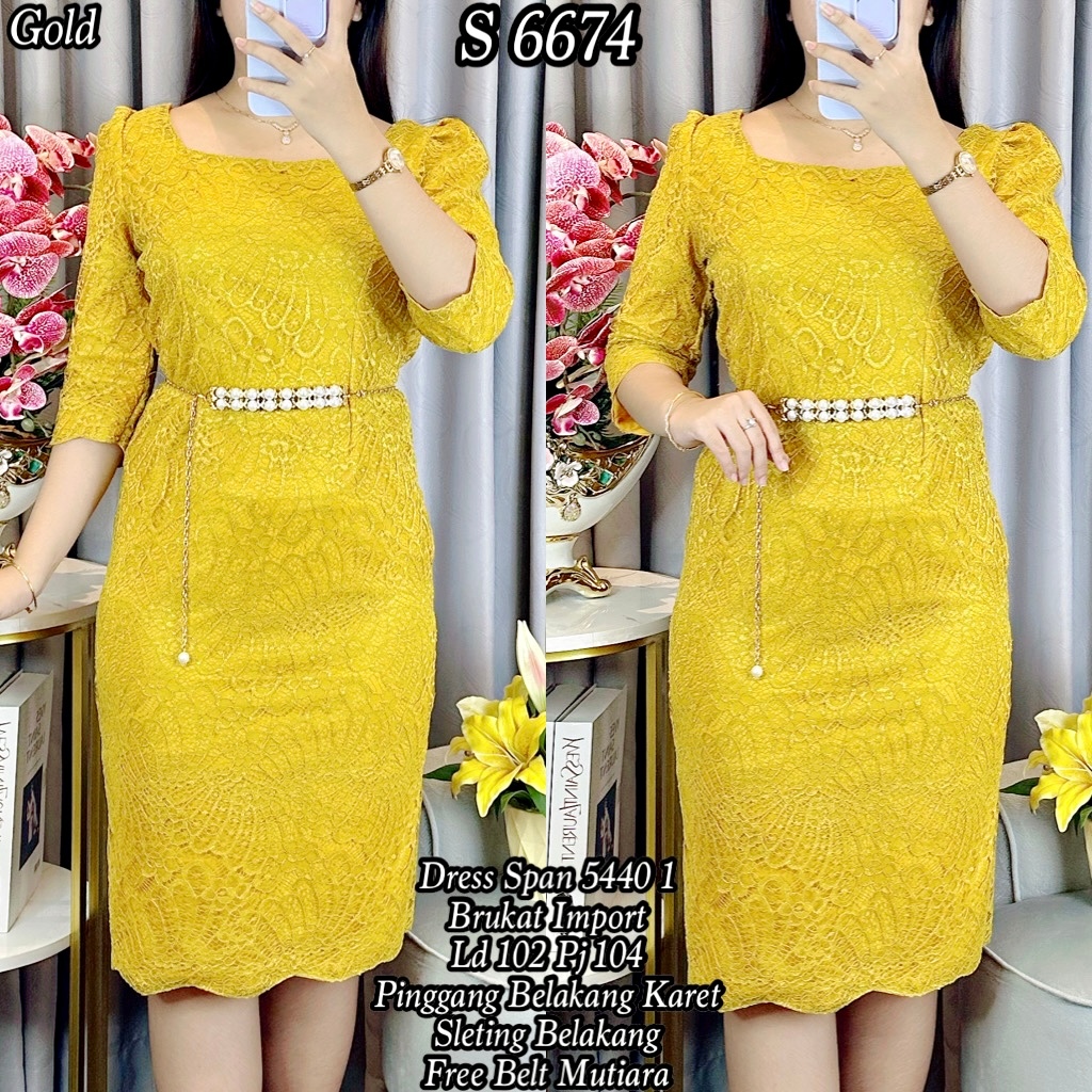Jual S 6674# Dress Span Brukat Mewah Free Belt Mutiara 5440 1 | Shopee ...