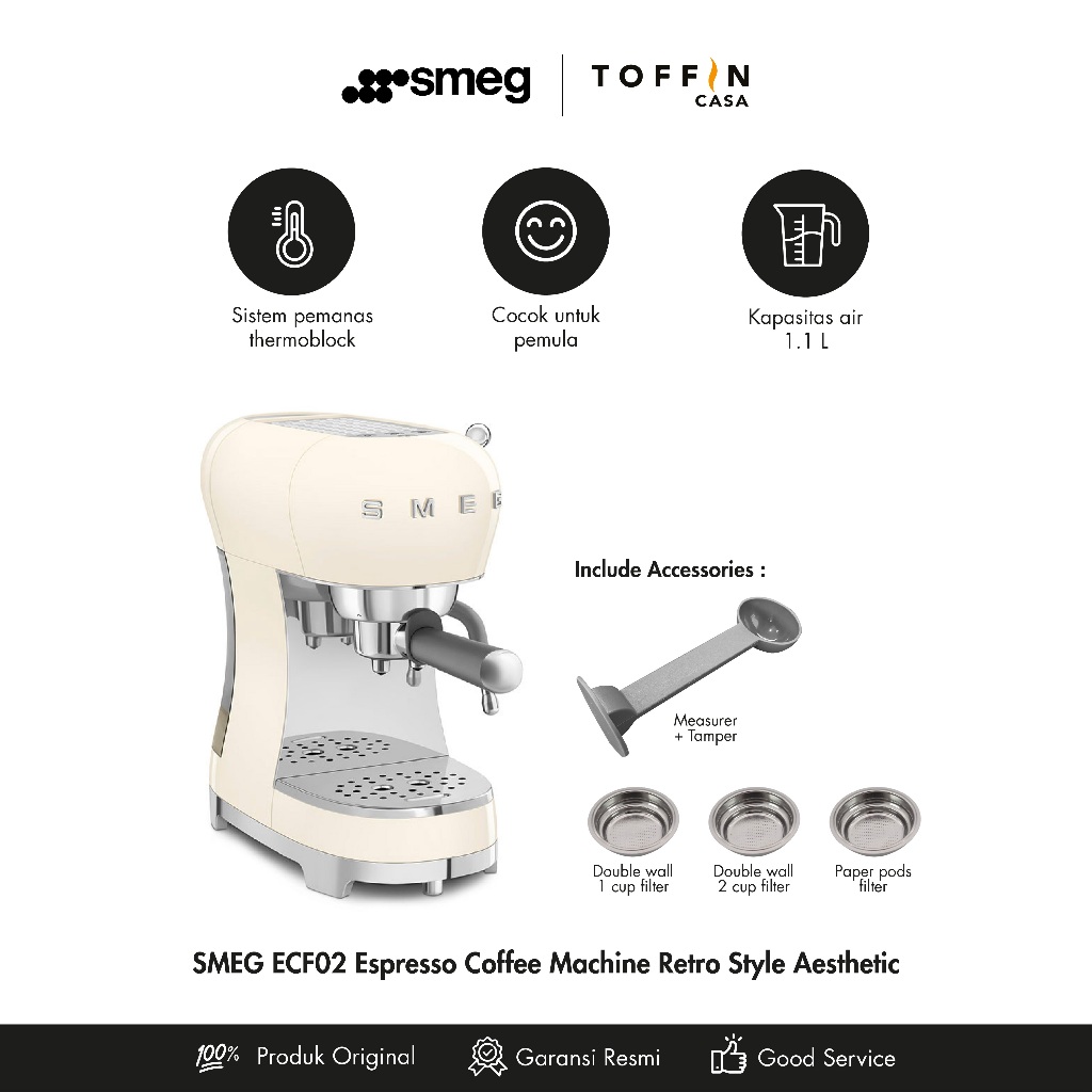 Jual SMEG ECF02 Espresso Coffee Machine - 50's Retro Style | Shopee ...