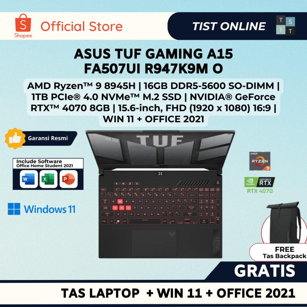 Jual ASUS TUF GAMING A15 FA507UI R947K9M O AMD RYZEN 9 8945HS RTX4070 ...