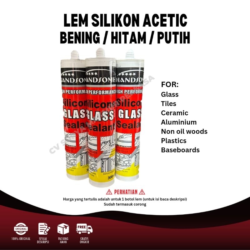 Jual Silicone Sealant Botol ASAM Clear Bening Hitam Putih Lem Kaca ...