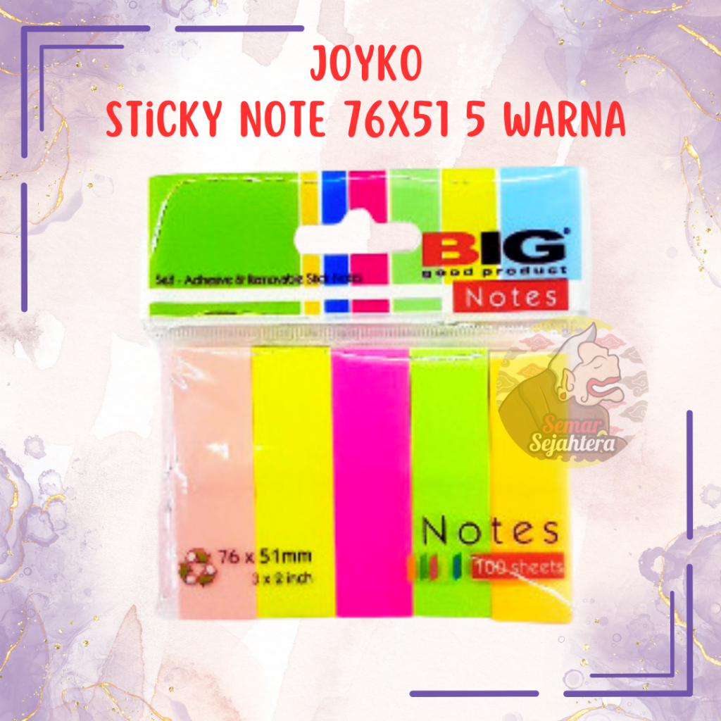 Jual [SET] STICKY NOTE BIG / PENANDA BUKU / PEMBATAS BUKU KERTAS 76X51 5 WARNA* | Shopee Indonesia