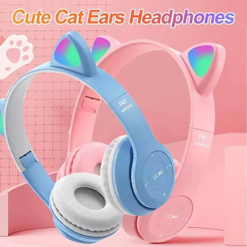 Jual COD Headphone Kucing Bluetooth Headset P47m, Telinga Kucing Lucu ...
