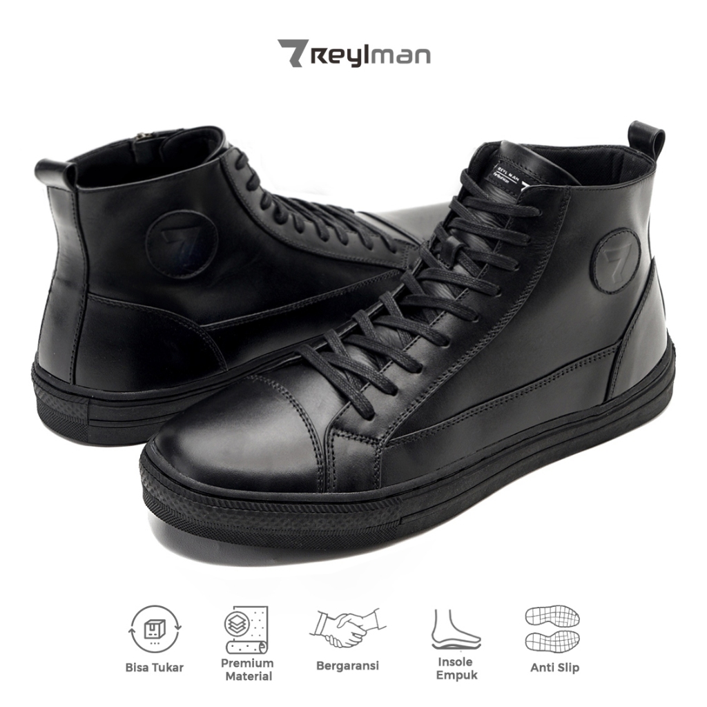 Jual REYL MAN Brave Full Black Series Sepatu Boots Pria Kulit Asli | Shopee Indonesia