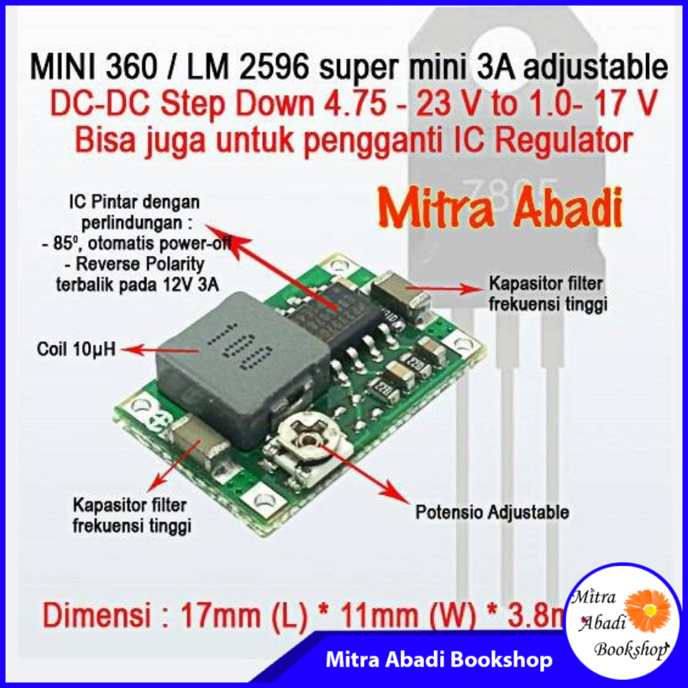 Jual Step DOWN Mini 3A 1.0-17V DC-DC Adjustable 360/LM 2596 | Shopee ...