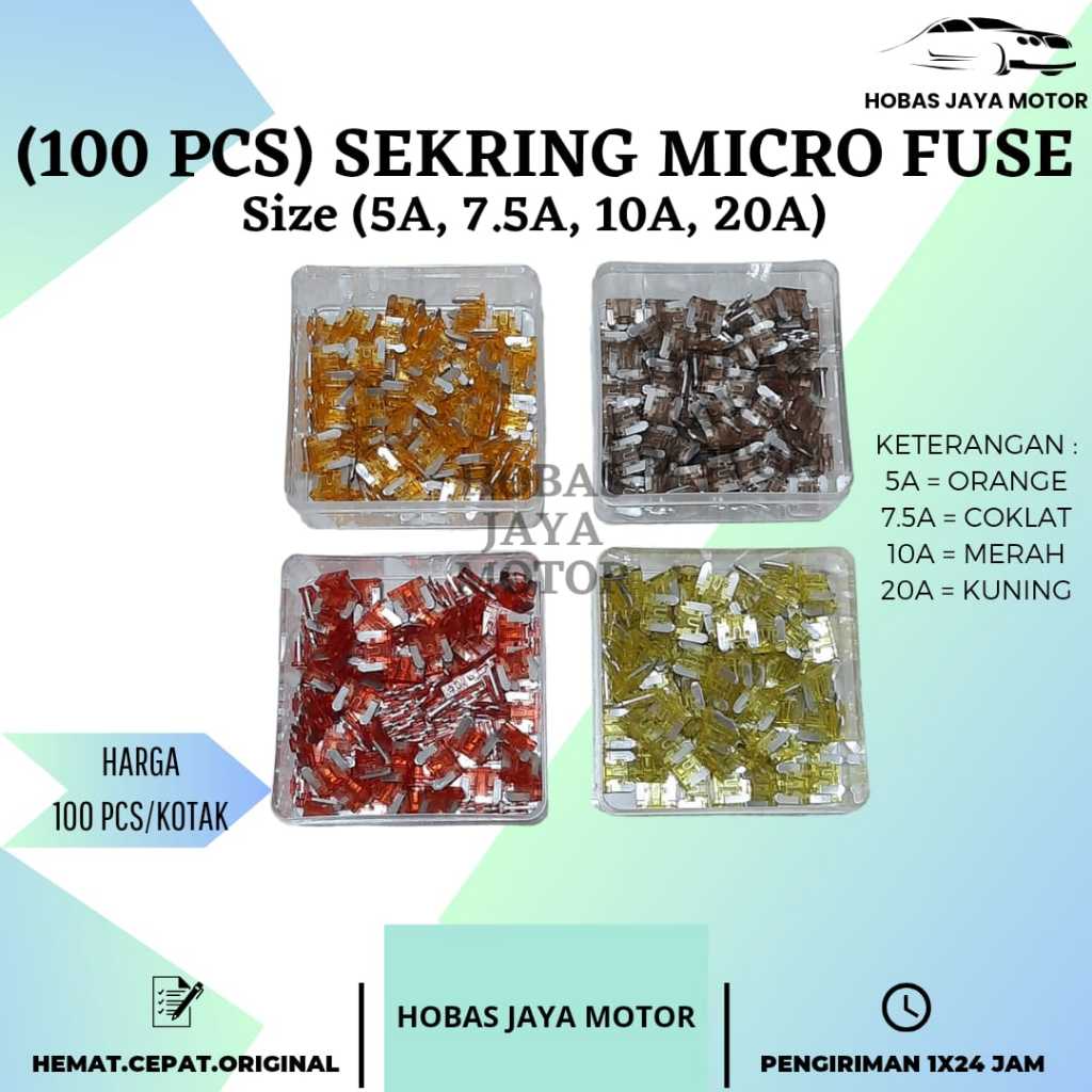 Jual (1 Kotak/100 Biji) Sekring Tancap Mikro Motor Mobil/ Sikring Micro Fuse 5A 7.5A 10A 15A 20A ...