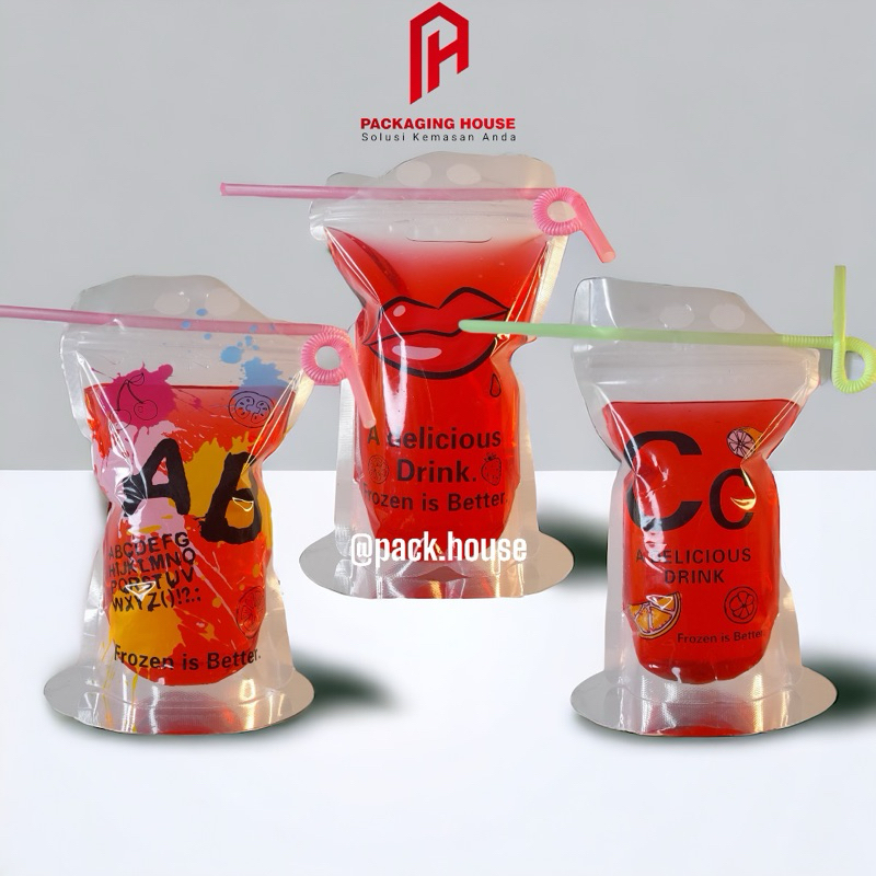 Jual Standing Pouch motif 500 ml | Tempat minuman kekinian | Gelas Twin ...