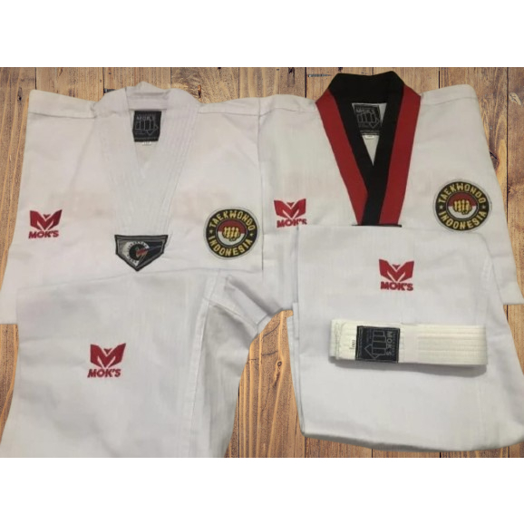 Jual Baju seragam Taekwondo Moks/dobok MOKS pemula kerah PUTIH & MERAH HITAM | Shopee Indonesia